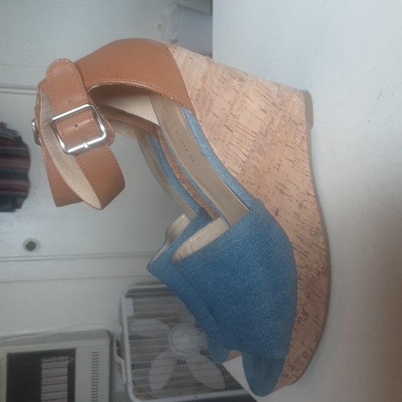 Marc Fisher | Shoes | Marc Fisher Denim Cork Wedge Heel Sz 75 M | Poshmark